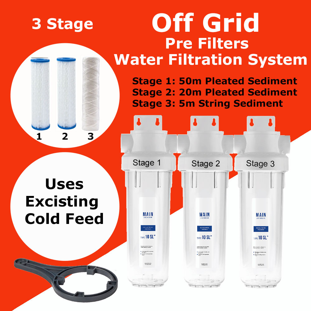 Off Grid Triple Water Sediment Filter & Housing Set