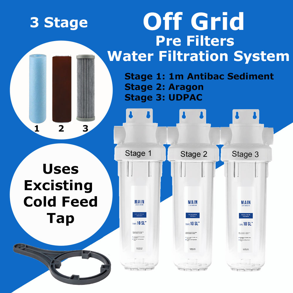 Off Grid Triple Water Filter & Housing Set for canal boats, rainwater ...